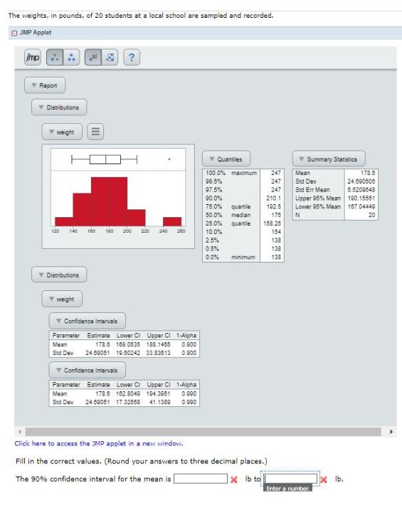 JMP Applet QuantlesSummary StatisticsConfidence | Chegg.com