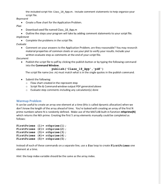 the included script file: Class_18_App.m. Include | Chegg.com