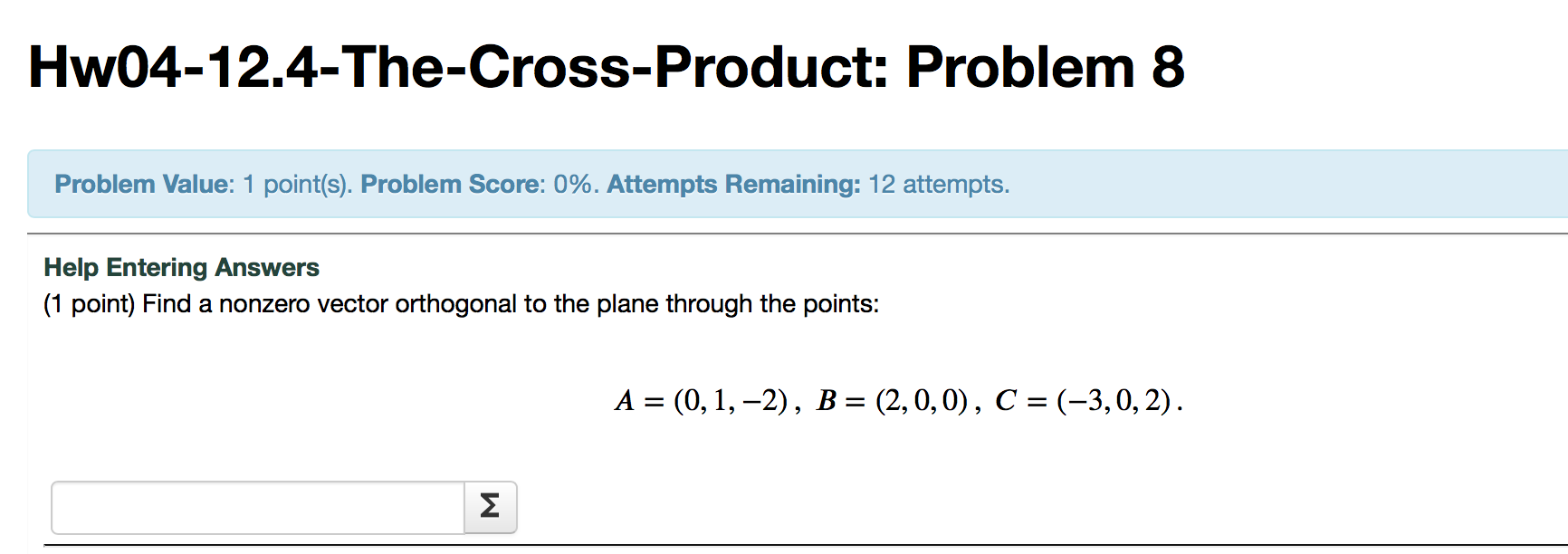 Solved Hw04-12.4-The-Cross-Product: Problem 8 Problem Value: | Chegg.com