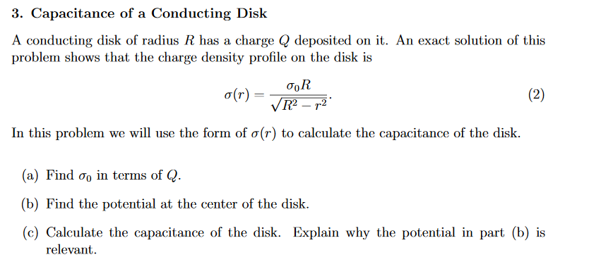 Solved 3. Capacitance of a Conducting Disk A conducting disk | Chegg.com