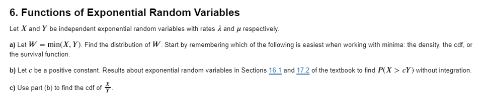 Solved 6 Functions Of Exponential Random Variables Let X 7190