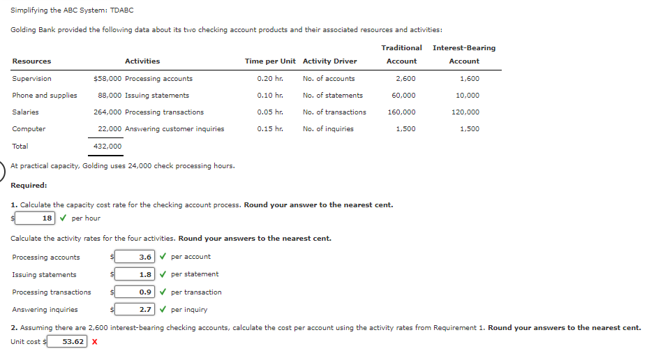 Solved Simplifying the ABC System: TDABC Golding Bank | Chegg.com