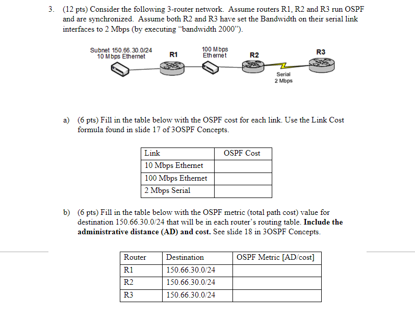 Solved 3. (12 pts) Consider the following 3-router network. | Chegg.com Solved 3. (12 pts) Consider the following 3-router network. | Chegg.com