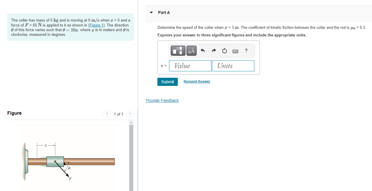 Solved The collar has mass of 5 kg and is moving at 9 m/s | Chegg.com