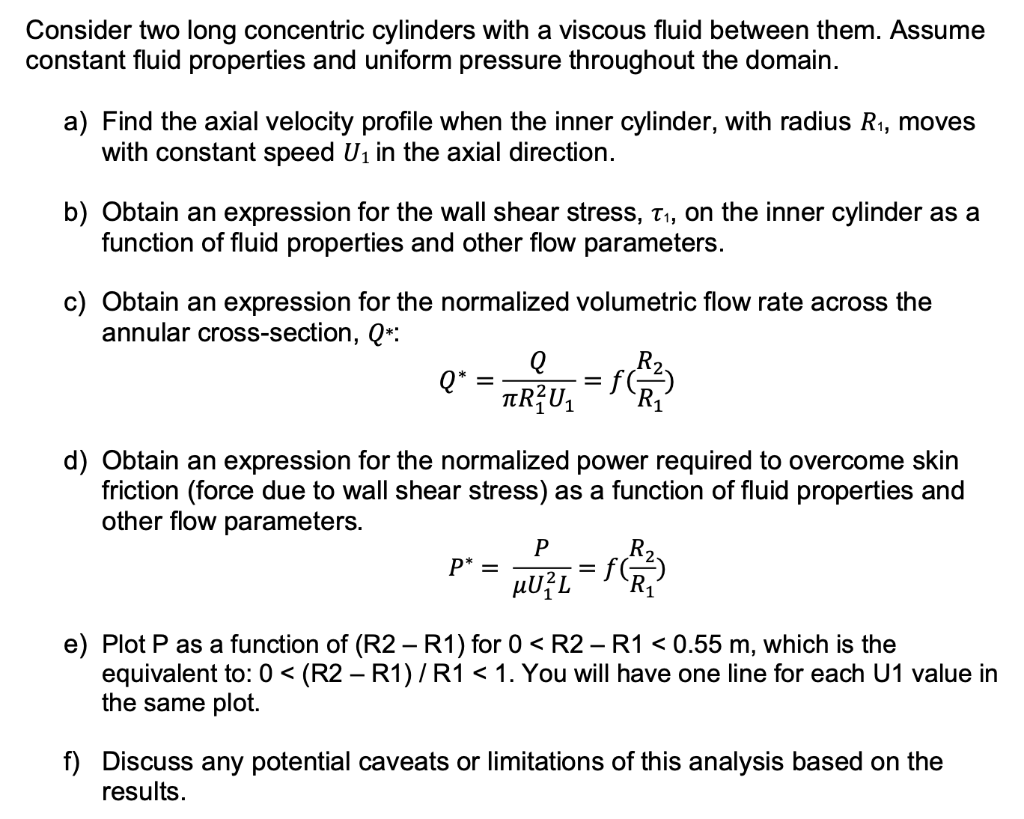 Solved Consider two long concentric cylinders with a viscous | Chegg.com