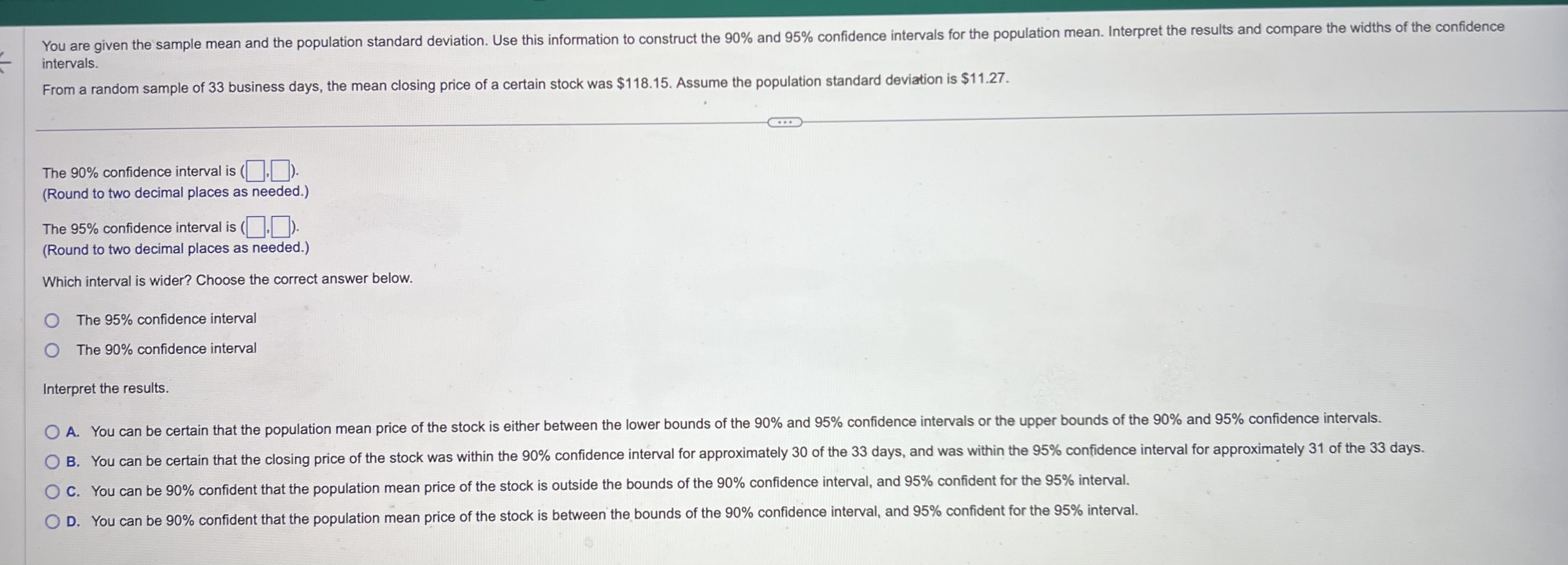 Solved intervals. From a random sample of 33 business days, | Chegg.com