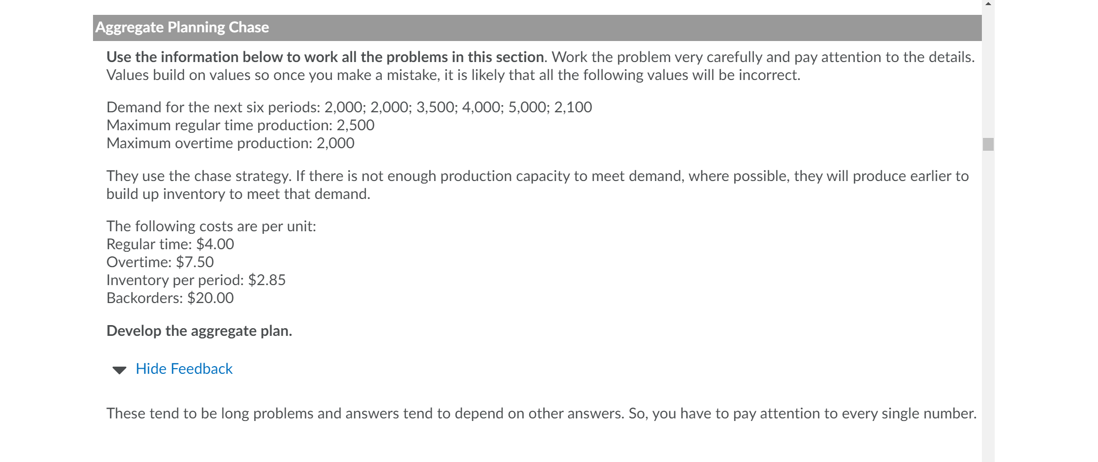 Solved Aggregate Planning Chase Use the information below to | Chegg.com