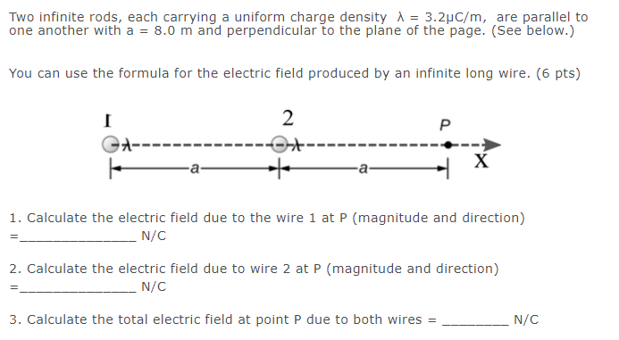 Solved Two infinite rods, each carrying a uniform charge | Chegg.com