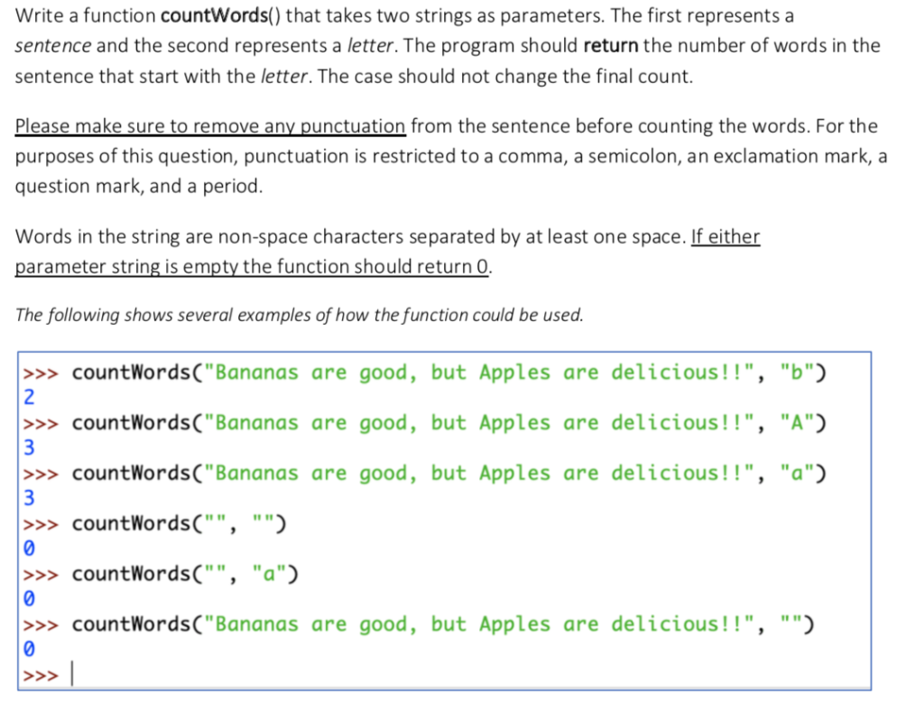 Solved Write a function countWords() that takes two strings | Chegg.com