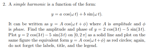 Solved = 2. A simple harmonic is a function of the form: y=a | Chegg.com