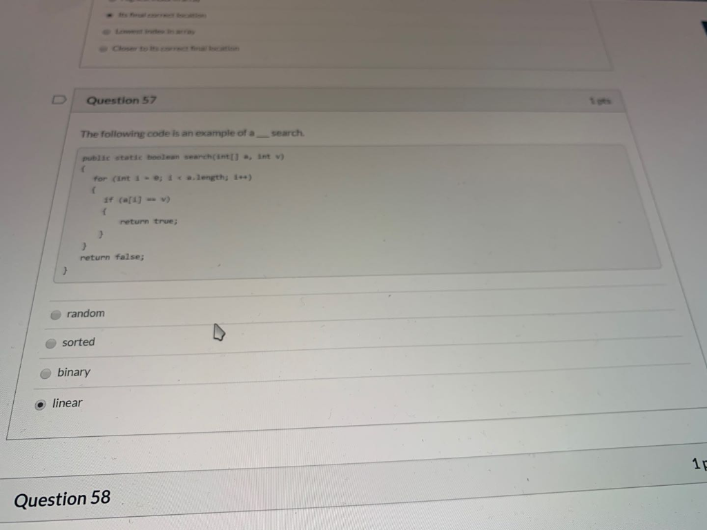 Solved 1 pts U Question 55 Which sort algorithm starts by | Chegg.com