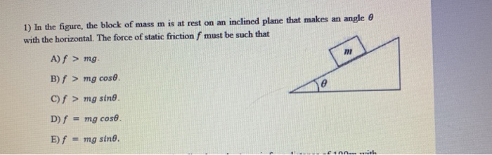 Solved 1) In the figure, the block of mass m is at rest on | Chegg.com