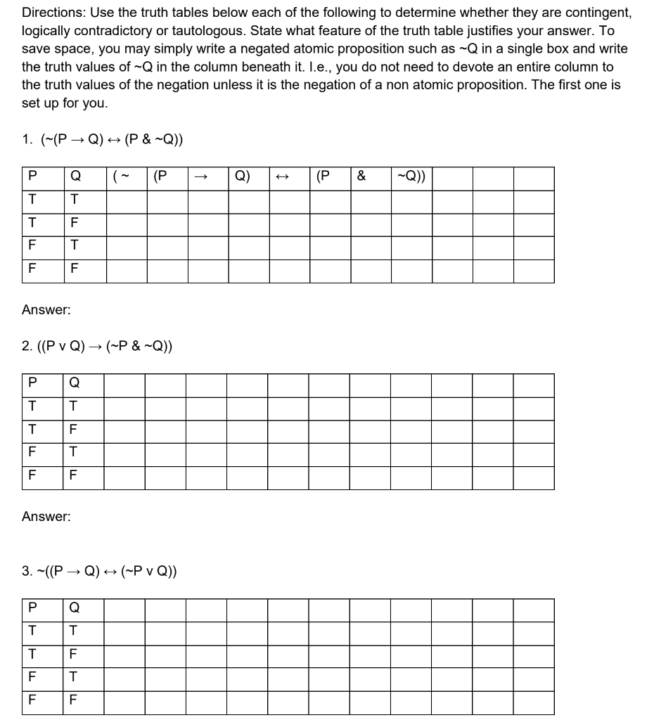 Solved Directions: Use the truth tables below each of the | Chegg.com