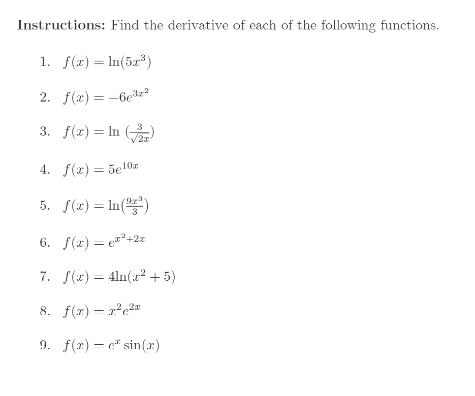 Solved Instructions: Find the derivative of each of the | Chegg.com