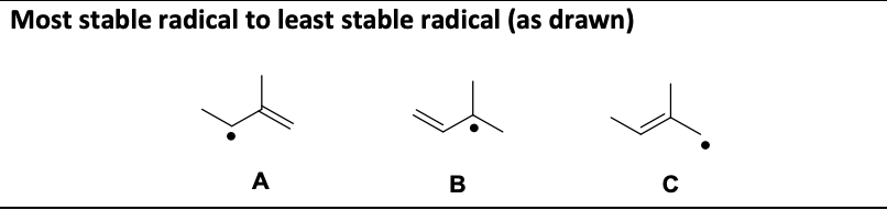 Solved Most stable radical to least stable radical (as | Chegg.com