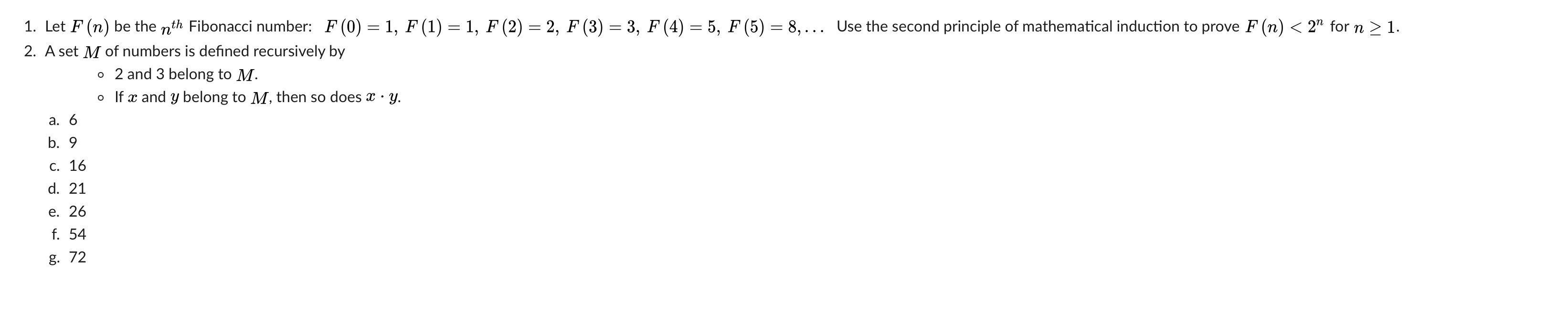 Solved = = = = 1. Let F (n) be the nth Fibonacci number: | Chegg.com