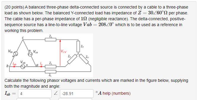 Solved (20 points) A balanced three-phase delta-connected | Chegg.com
