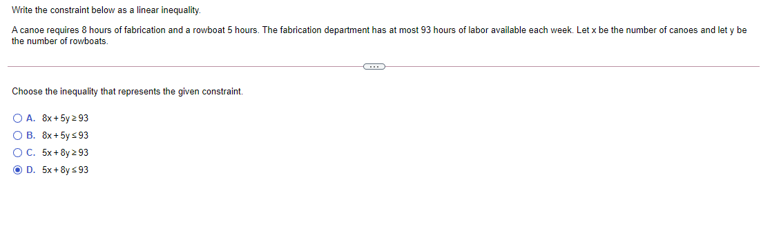 Solved Write the constraint below as a linear inequality A | Chegg.com