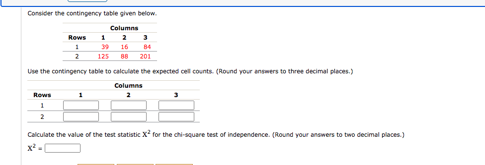 Solved Consider the contingency table given below. Rows 1 2 | Chegg.com