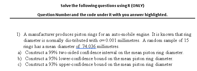 Solved Solve the following questions using R (ONLY) Question | Chegg.com