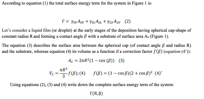 Solved According to equation (1) the total surface energy | Chegg.com