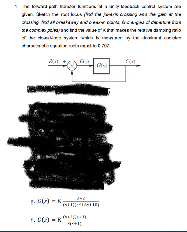 Solved 1- The forward-path transfer functions of a | Chegg.com