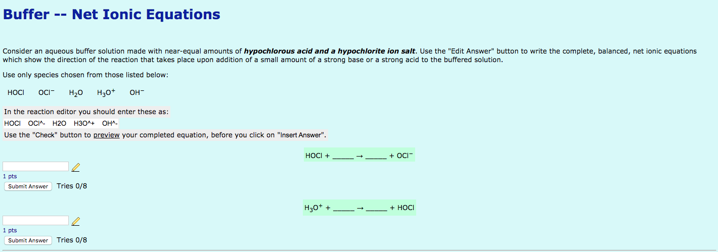 Solved Buffer -- Net Ionic Equations Consider an aqueous | Chegg.com