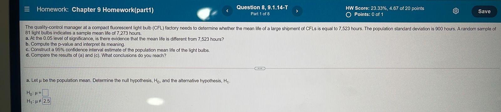 Solved = Homework: Chapter 9 Homework(part1) Question 8, | Chegg.com