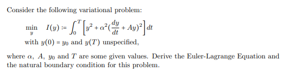 Solved Consider the following variational problem: dy dt | Chegg.com