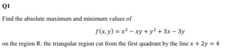 Solved Find the absolute maximum and minimum values of | Chegg.com