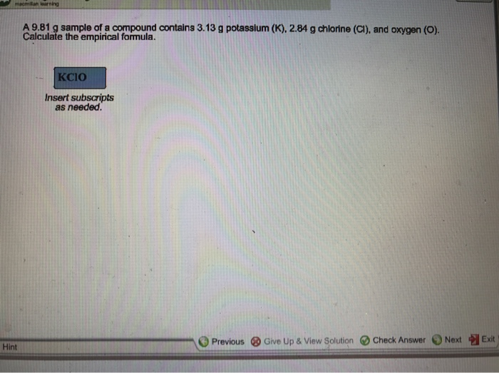 Solved A 9.81 g sample of a compound contains 3.13 g | Chegg.com