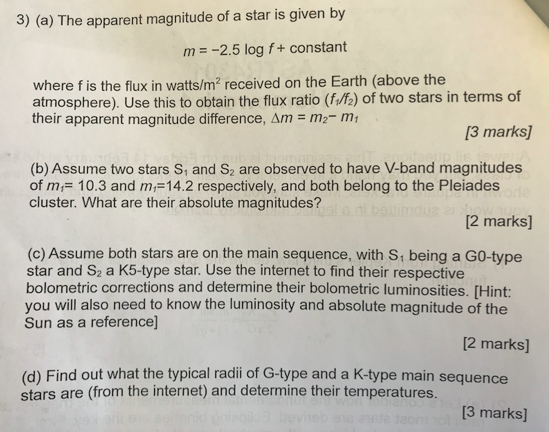 Solved 3) (a) The apparent magnitude of a star is given by m | Chegg.com
