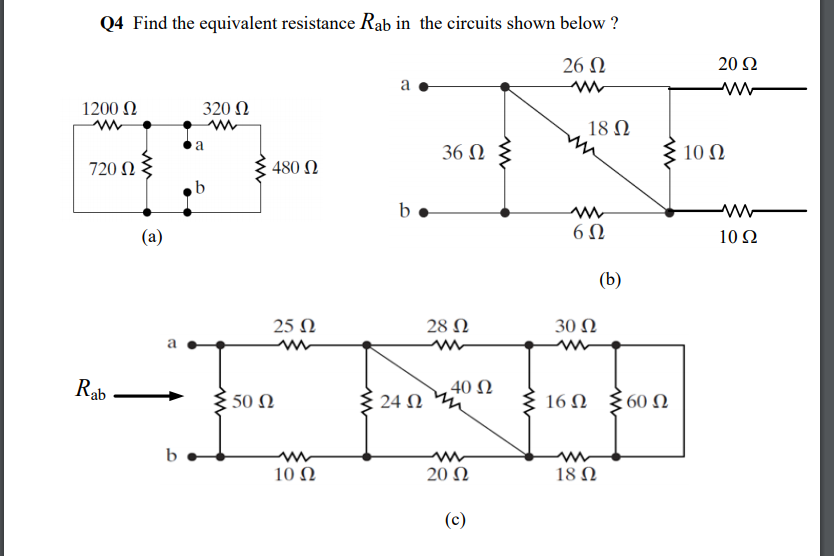 Solved Q4 Find the equivalent resistance Rab in the circuits | Chegg.com