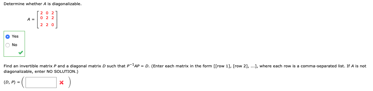 Solved Determine whether A is diagonalizable. [ 20 21 A = 0 | Chegg.com