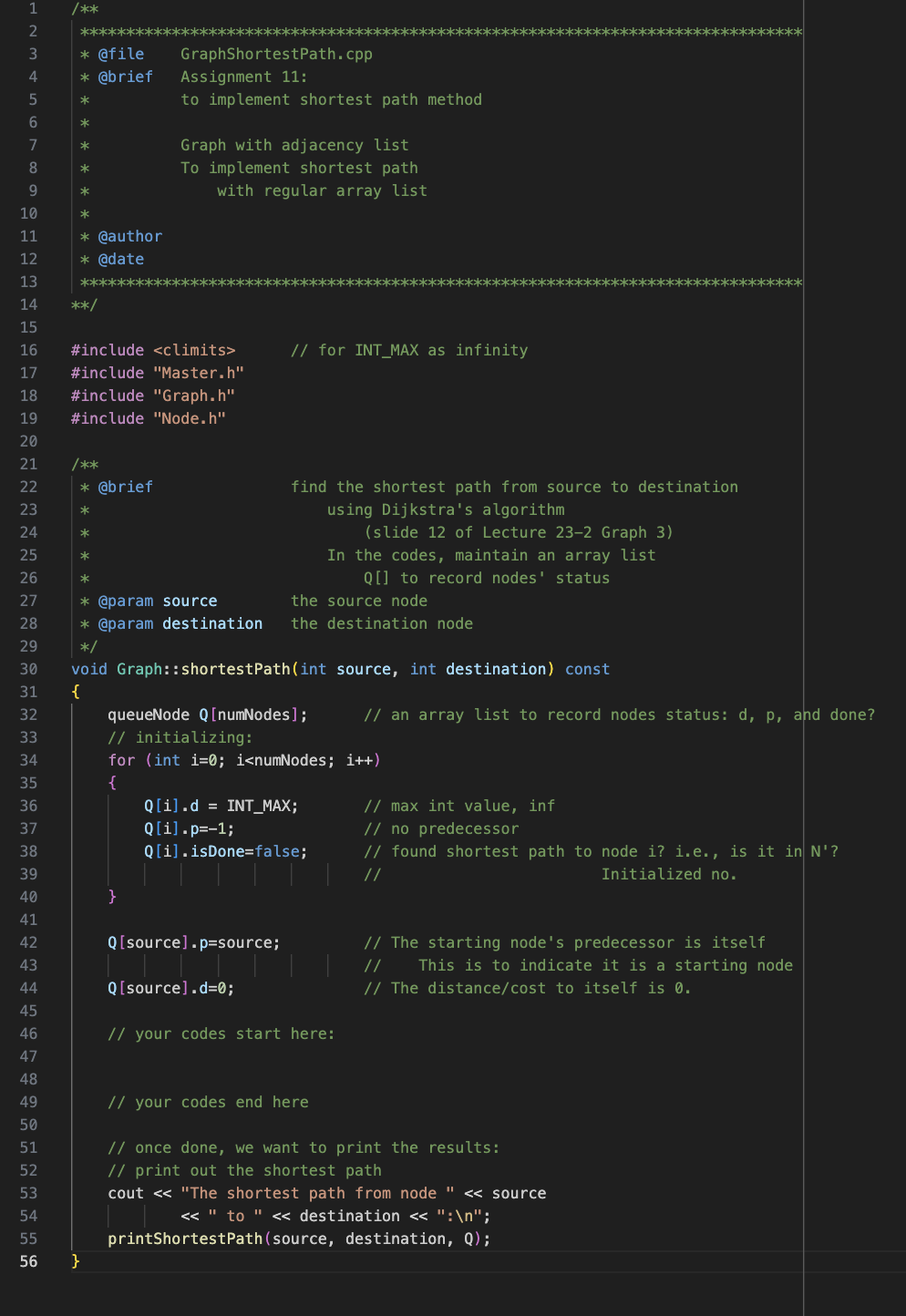 Solved Assignment: Writing C++ codes to complete the method | Chegg.com