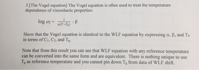 3.[The Vogel equation] The Vogel equation is often | Chegg.com