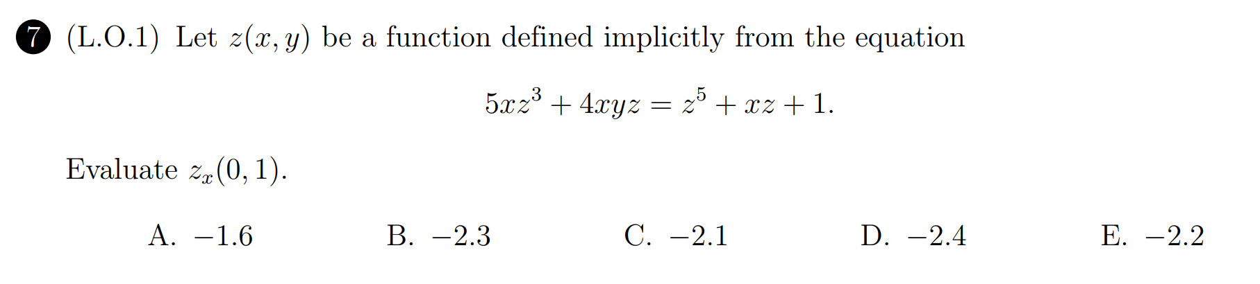 Solved 7 (L.O.1) Let z(x,y) be a function defined implicitly | Chegg.com
