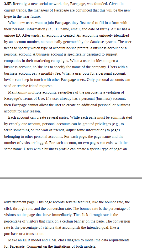 Solved 3.5E Recently, a new social network site, Facepage, | Chegg.com