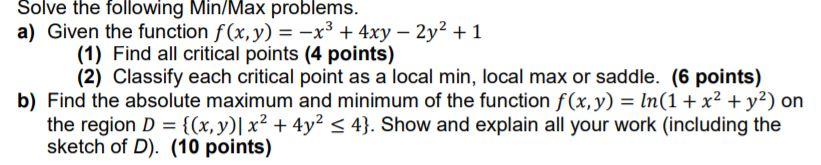 Solved Solve the following Min/Max problems. a) Given the | Chegg.com