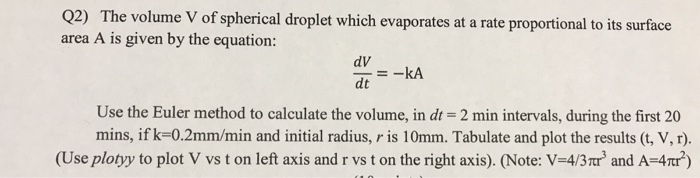Solved Q2) The volume V of spherical droplet which | Chegg.com
