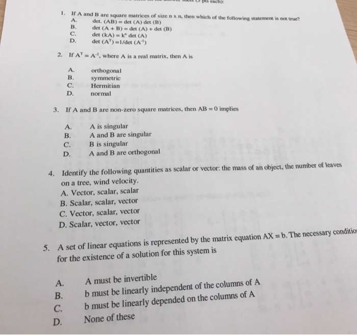 Solved If A and B are square matrices of size n times n, | Chegg.com