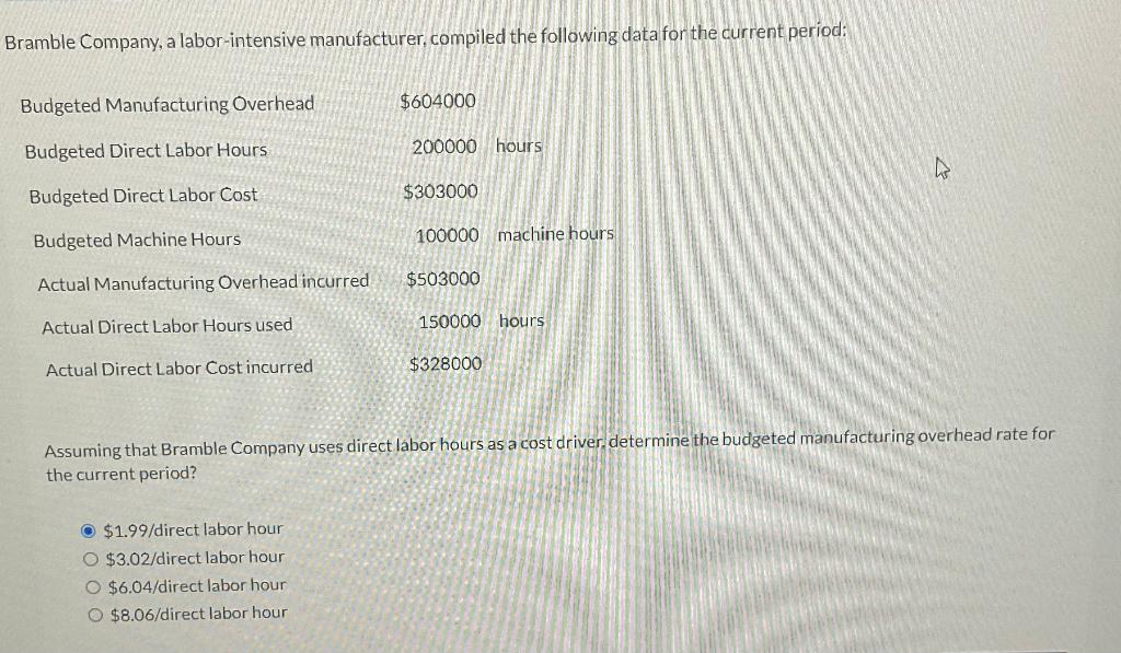 Solved Bramble Company, a labor-intensive manufacturer, | Chegg.com