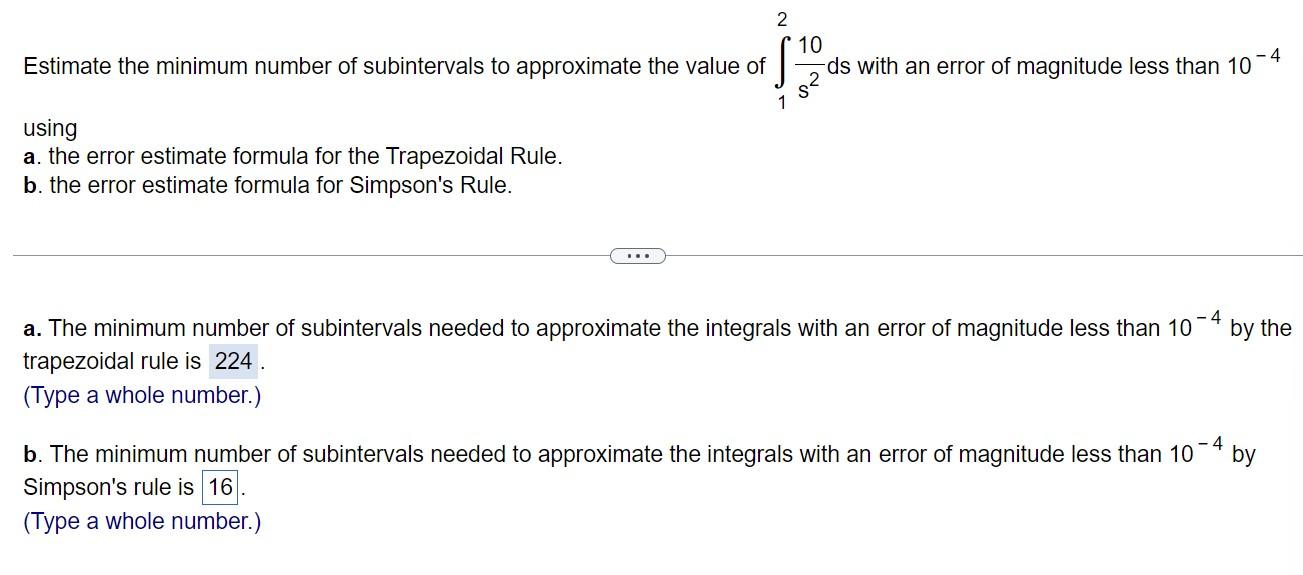Solved 2 10 Estimate the minimum number of subintervals to | Chegg.com