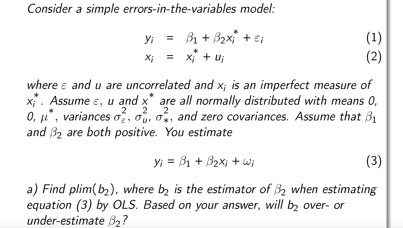 Consider A Simple Errors In The Variables Model 