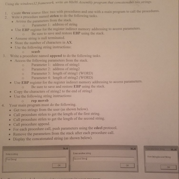 Using the windows 32 framework, write an 80x86 | Chegg.com