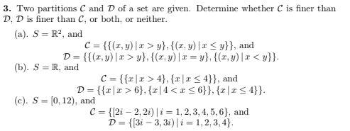 Solved 3. Two partitions C and D of a set are given. | Chegg.com