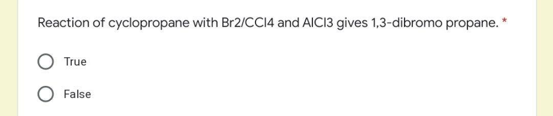 Solved Reaction of cyclopropane with Br2/CC14 and AlCl3 | Chegg.com