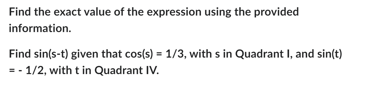 Solved Find the exact value of the expression using the | Chegg.com
