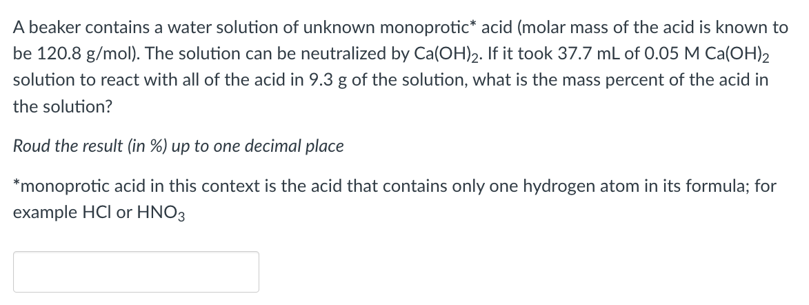 Solved A beaker contains a water solution of unknown | Chegg.com