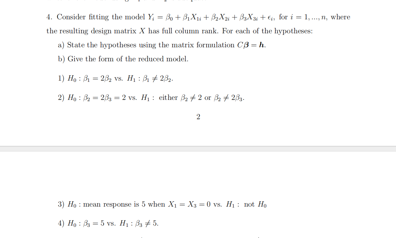 Solved 4. Consider fitting the model | Chegg.com